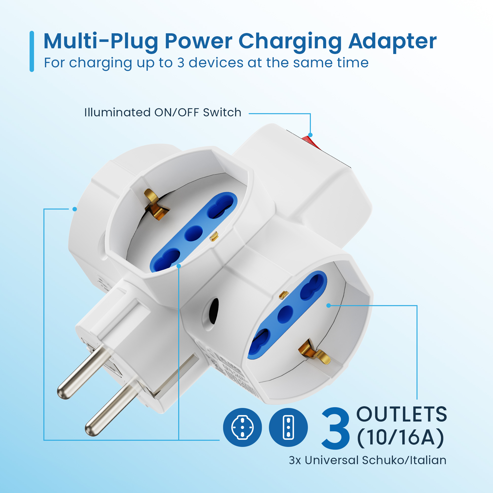Power adapter 3-ways with Schuko Plug 16A | Ewent